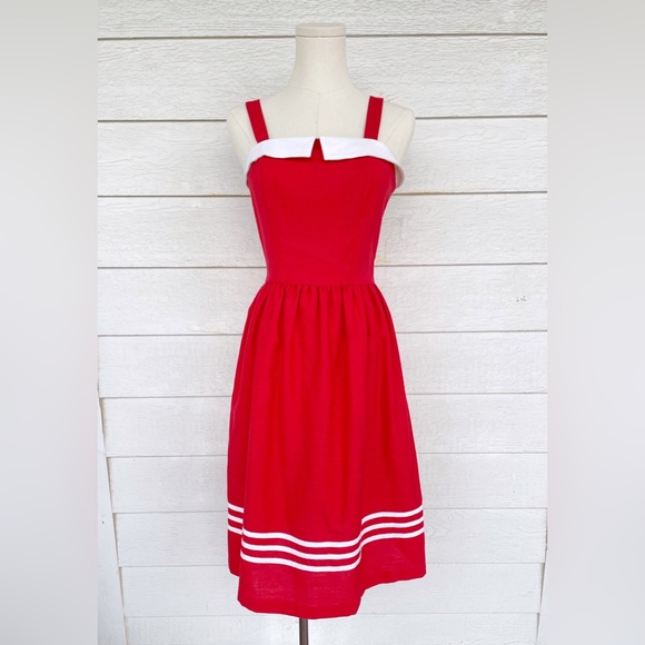 Vintage | Dresses | Vintage Red Sun Dress With White Stripes | Poshmark